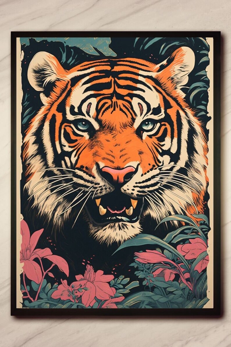 Tiger | Risograph Printing Technique | Jungle | Vintage Flair | 80s - Etsy