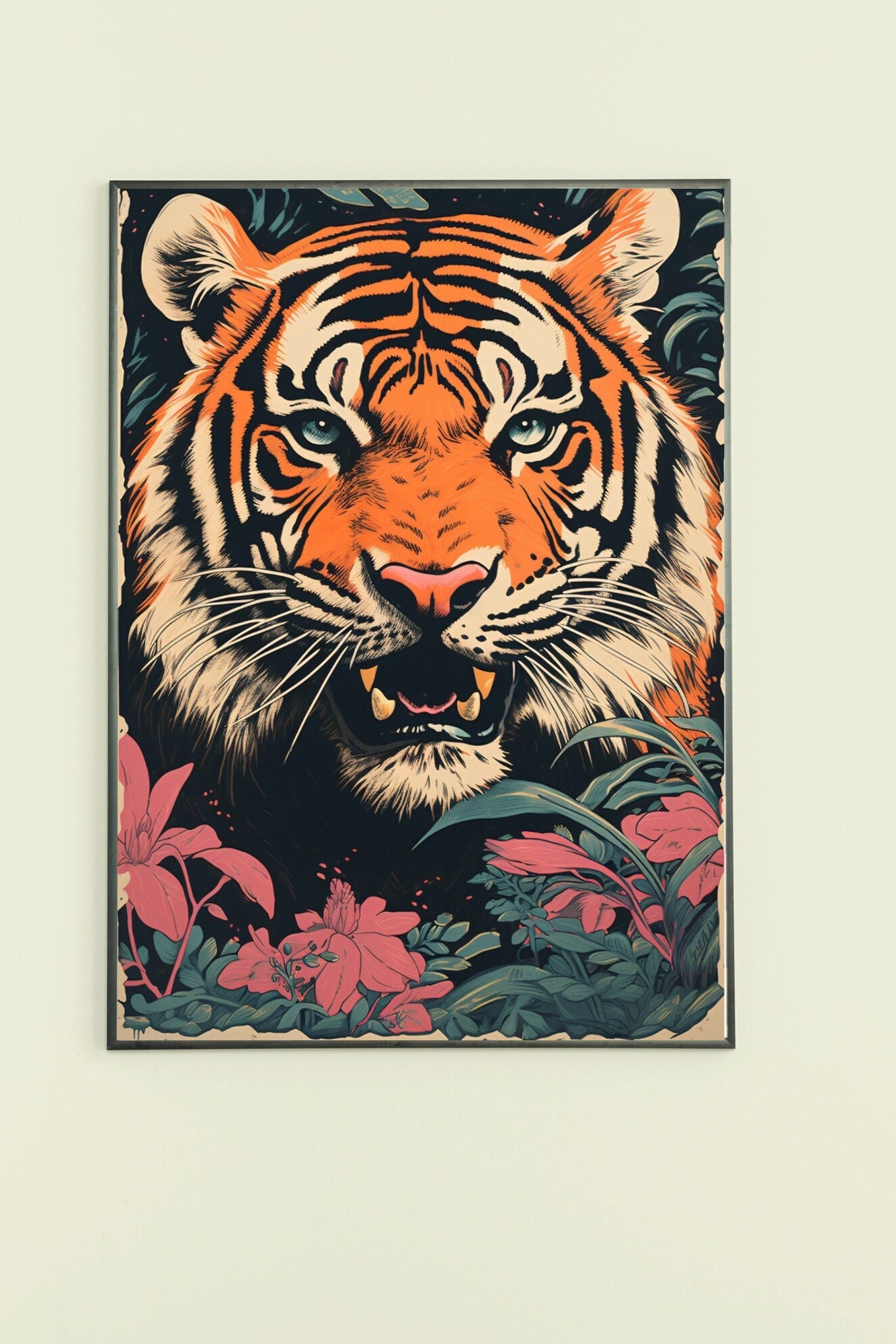 Tiger | Risograph Printing Technique | Jungle | Vintage Flair | 80s - Etsy