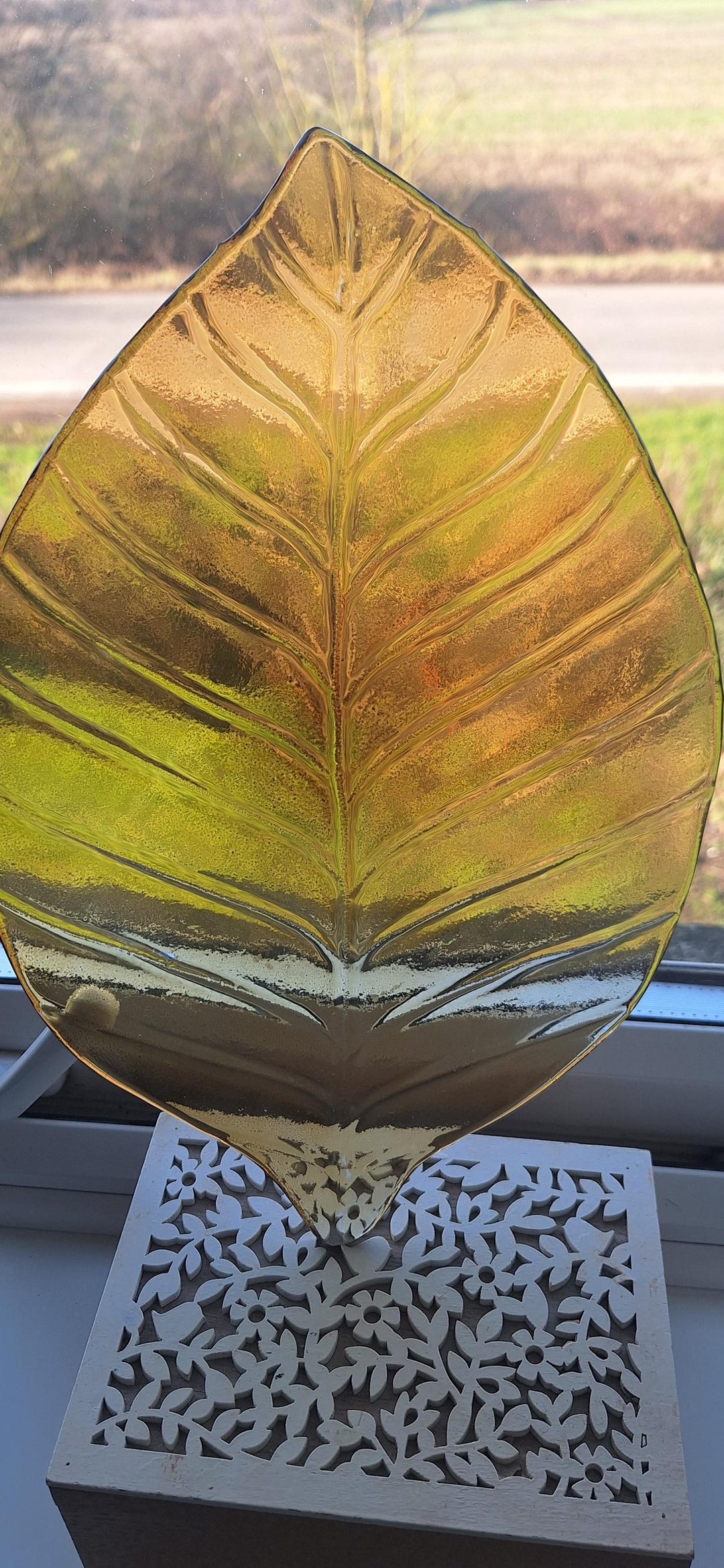 Vintage Amber Glass Large Leaf - Etsy