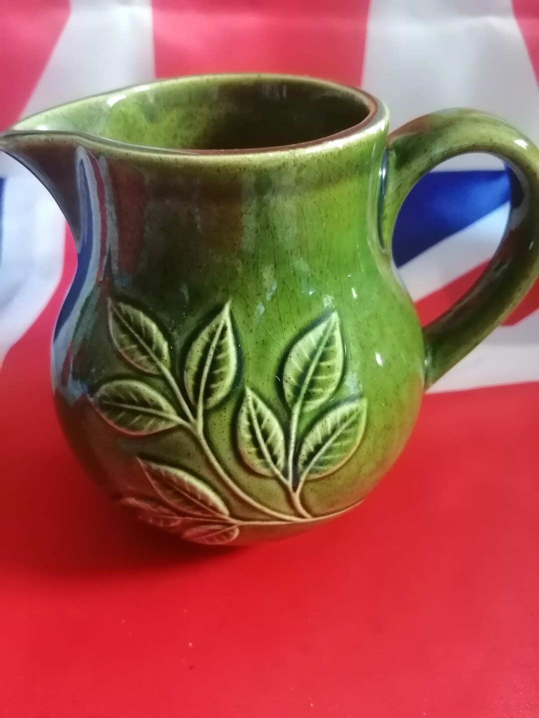 Holkham Hall Pottery Green Jug With Leaf Decoration. - Etsy UK