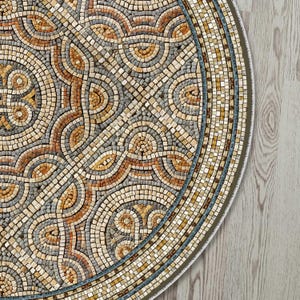 Round Mosaic Tile Pattern Rug, Mustard Yellow Cream Gray, Stylish ...