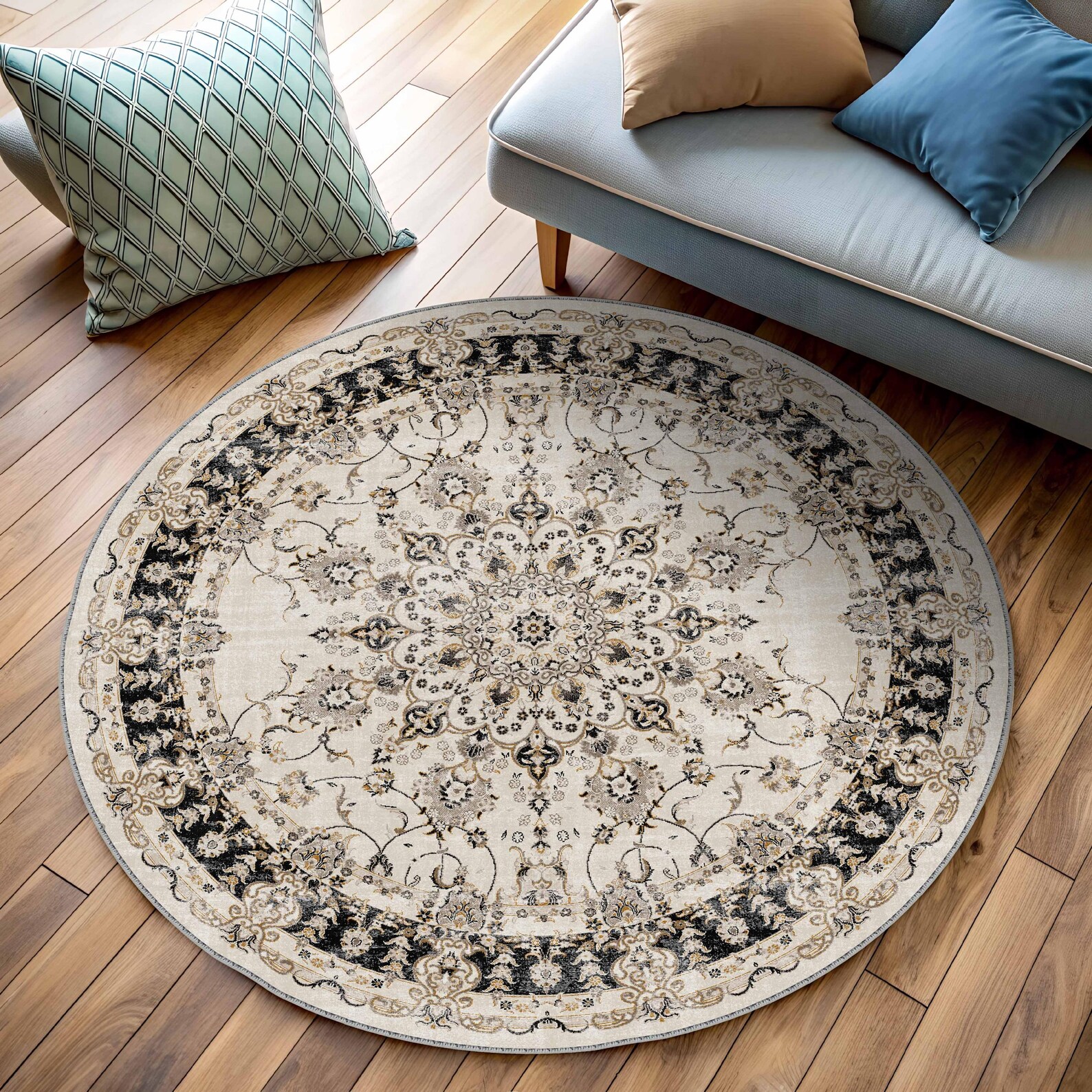 Round Lilac Turkish Rug, Pastel Oushak, Lavender Rustic, Boho Floral ...