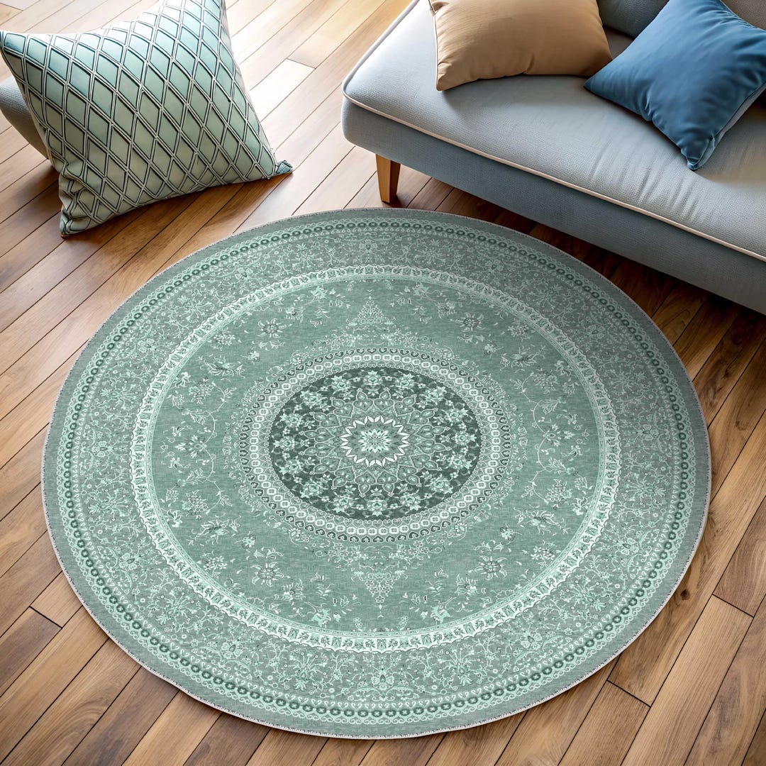 Circle Sage Green Rug, Round Traditional, Oushak Turkish, Circular Boho ...