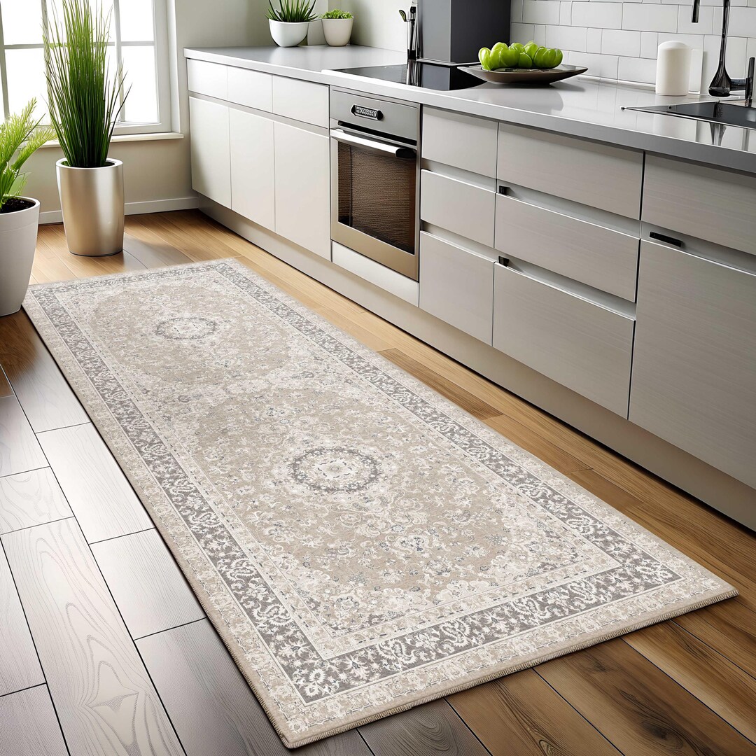Neutral Turkish Runner Rug, Vintage Floral, Muted Oushak, Antique ...