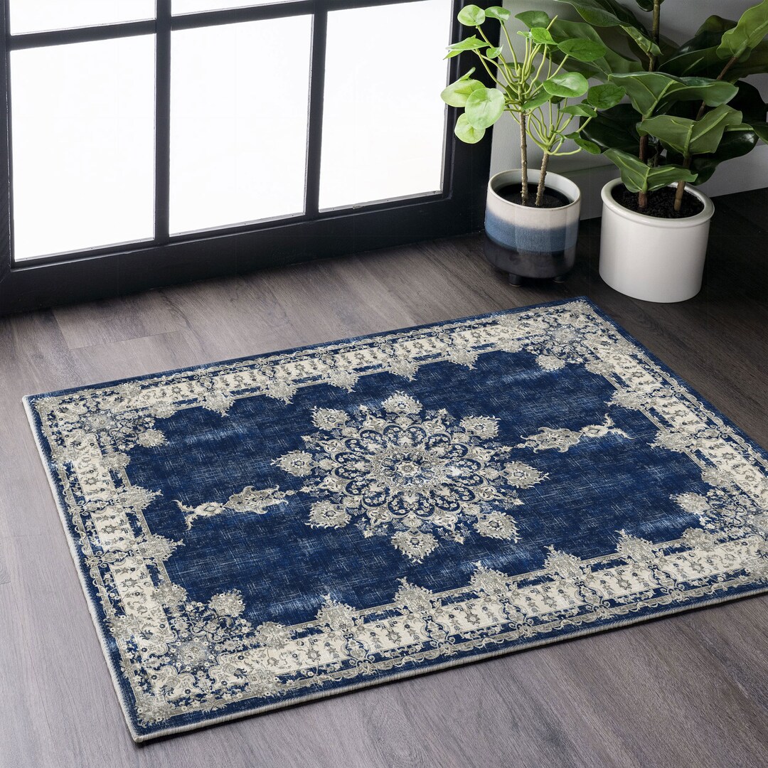 Navy Blue Area Rug, Navy Blue Boho Rug, Medallion Rug, Turkish Rug ...