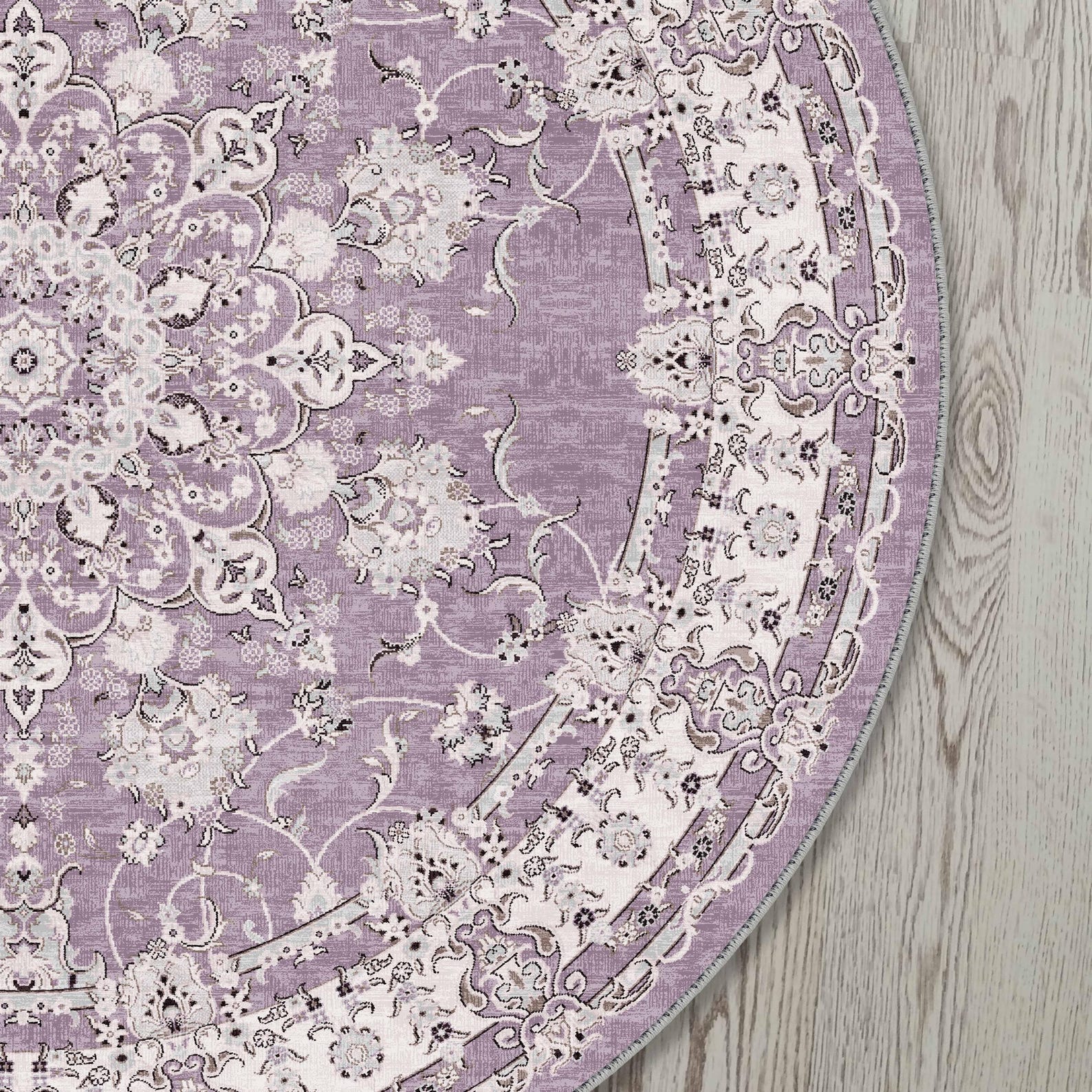 Round Lilac Turkish Rug, Pastel Oushak, Lavender Rustic, Boho Floral ...