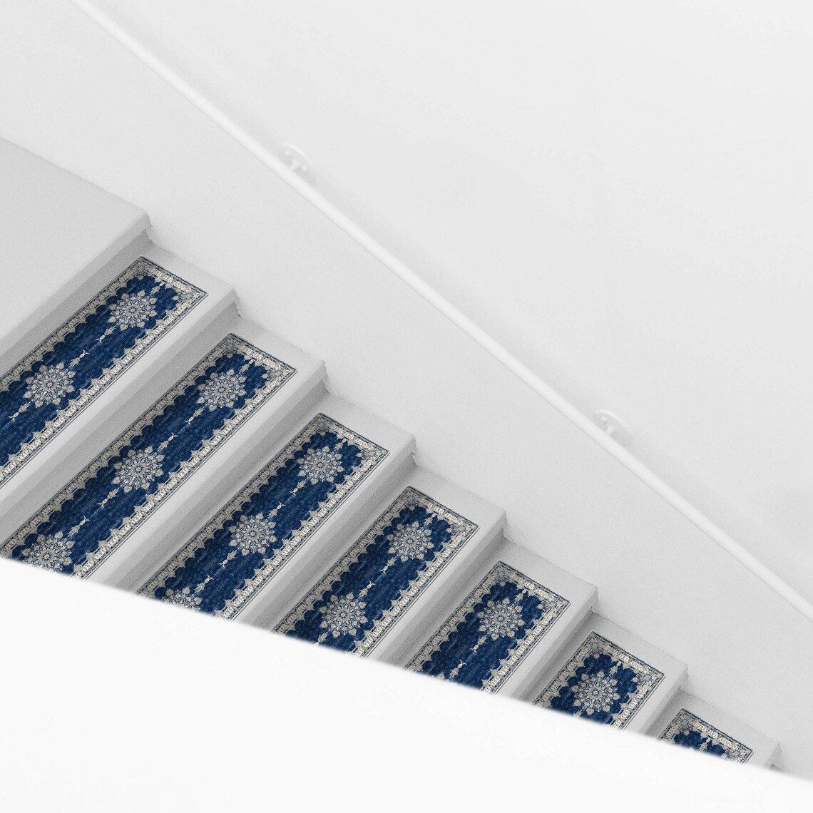 Navy Blue Stairs Treads Rug, Bohemian Traditional, Antique Floral Stair ...