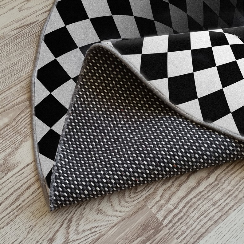 Psychedelic Optical Illusion Rug, Round Vortex Rug, Black and White Rug ...