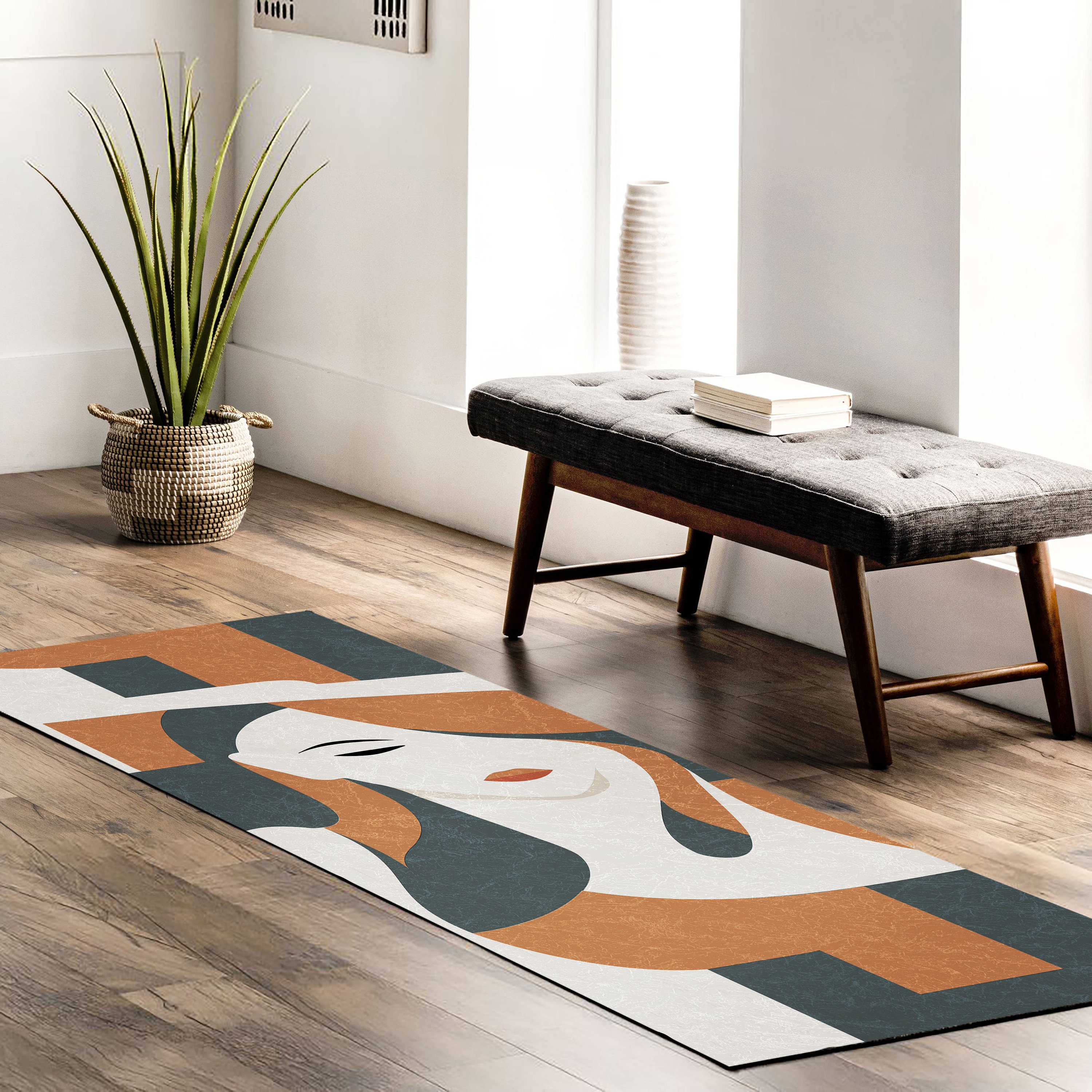 Art Deco Rug, Pop Art Woman Rug, Beige Decorative Rug, Designer Rug ...