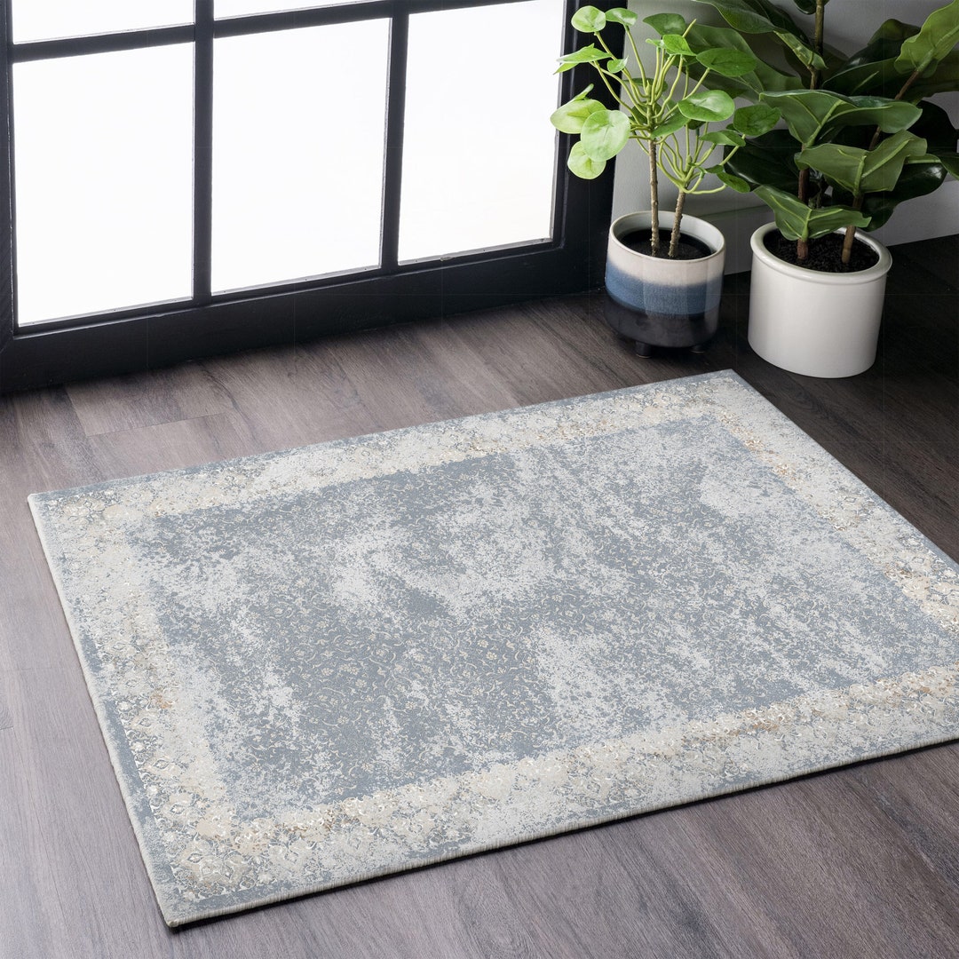 Distressed Boho Rug, Blue Abstract Rug, Blue White Rug, Muted Blue Rug ...