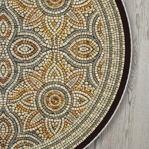 Round Mosaic Tile Pattern Rug, Mustard Yellow Cream Gray, Stylish ...