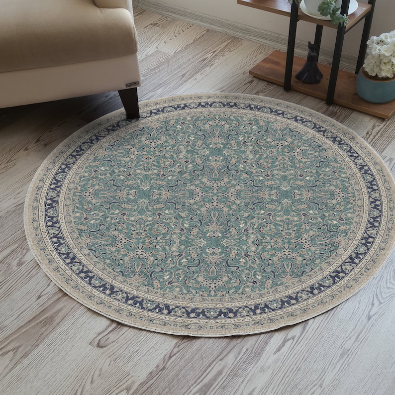 Round Turkish Rug, Burgundy White, Boho Floral, Antique Classic ...