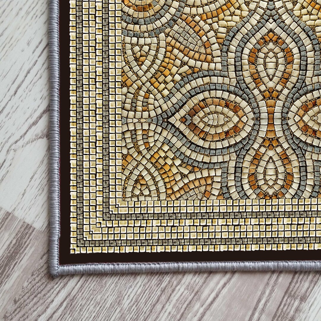 Floral Pattern Mosaic Runner Rug, Warm Tones Hallway Rug, Natural Color ...