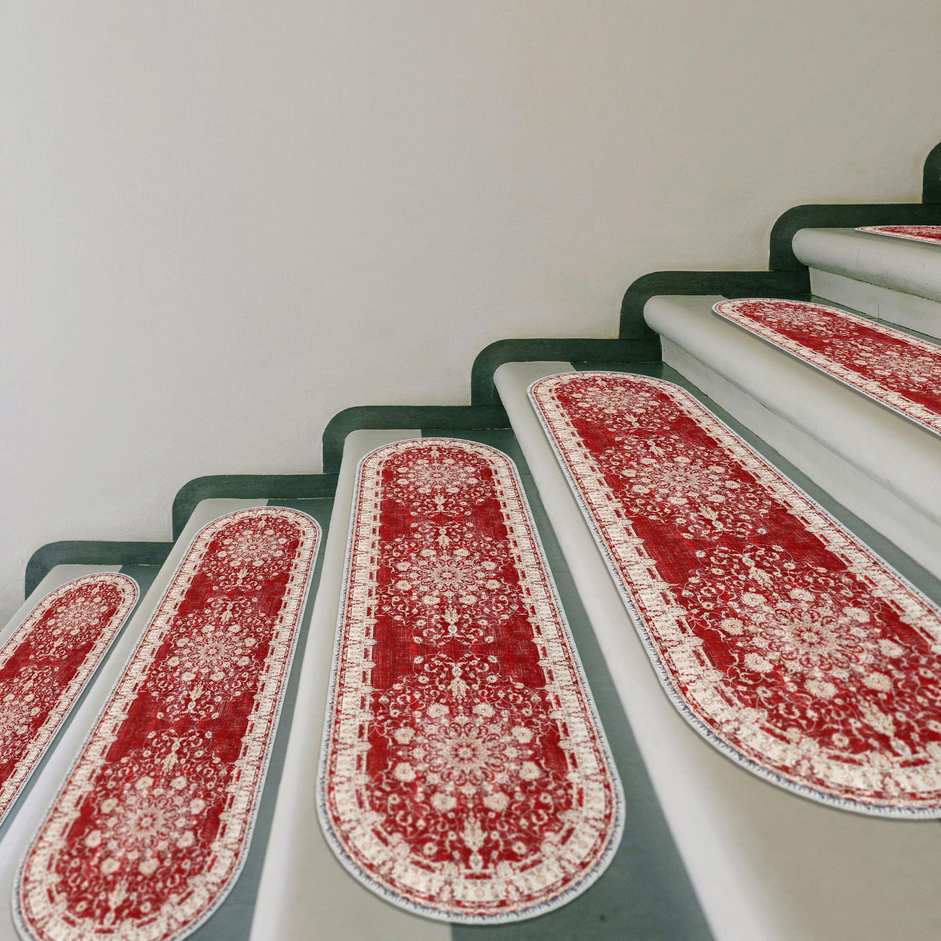 Oval Stair Treads Rug, Red Stair Runner Rug, Stair Treads Carpet, Non ...
