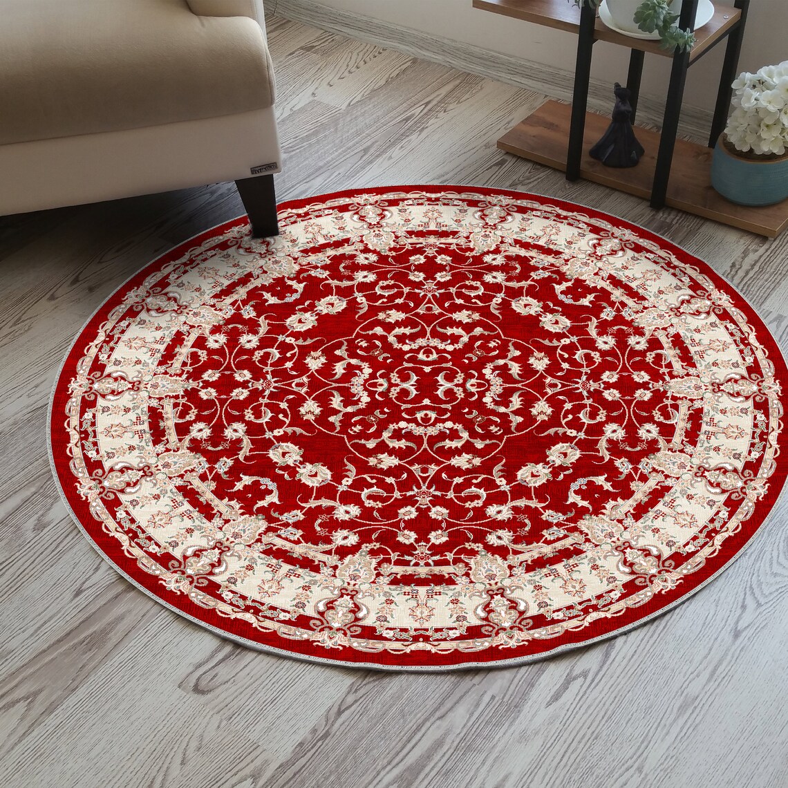 Distressed Round Rug, Antique Circle Rug, Boho Oushak Rug, Muted Floral ...