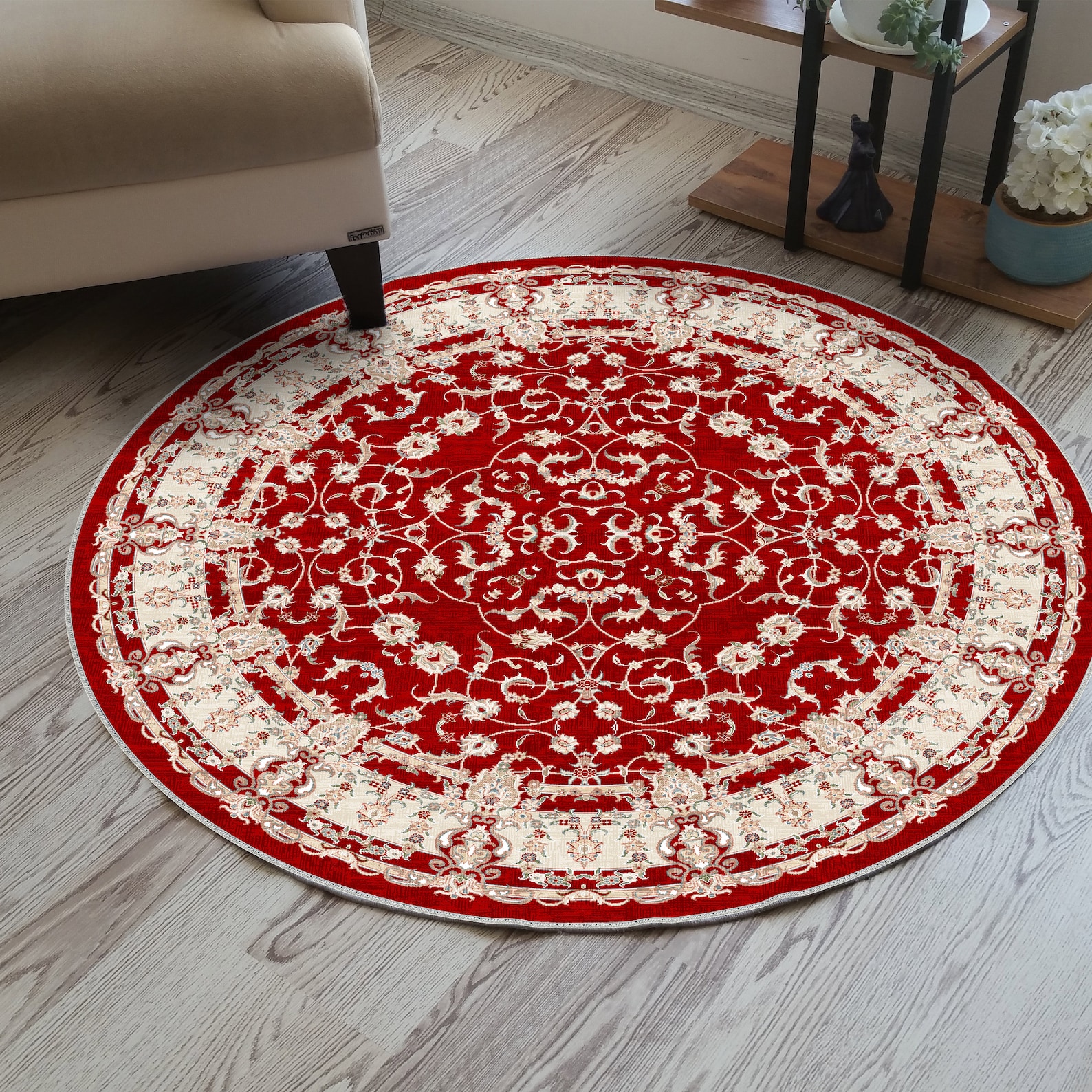 Distressed Round Rug, Antique Circle Rug, Boho Oushak Rug, Muted Floral ...