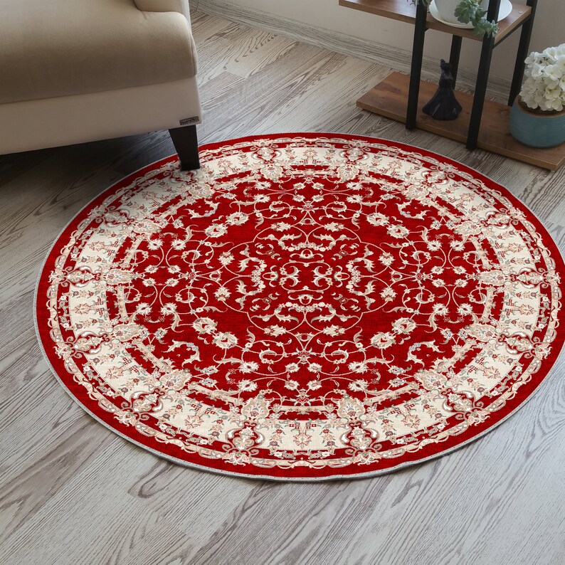 Distressed Round Rug, Antique Circle Rug, Boho Oushak Rug, Muted Floral ...