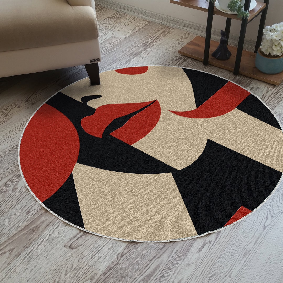 Round Woman Art Rug, Round Designer Rug, Art Deco Rug, Round Boho Art ...