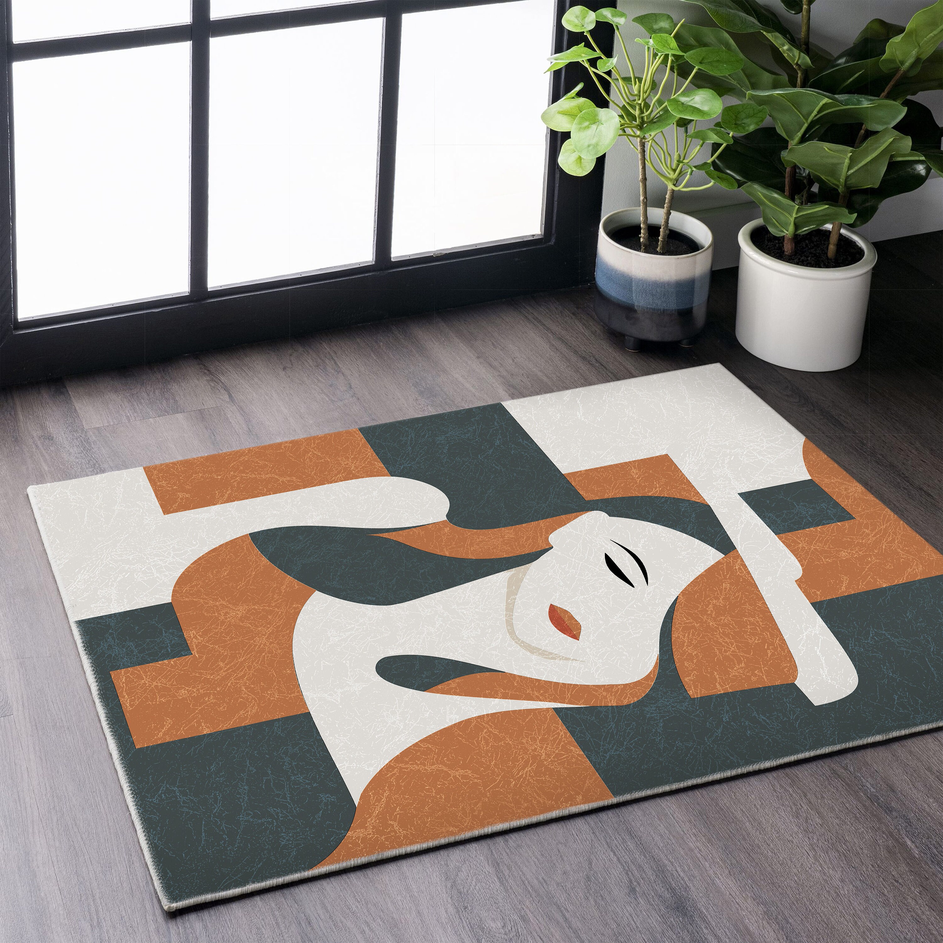 Art Deco Rug, Pop Art Woman Rug, Beige Decorative Rug, Designer Rug ...