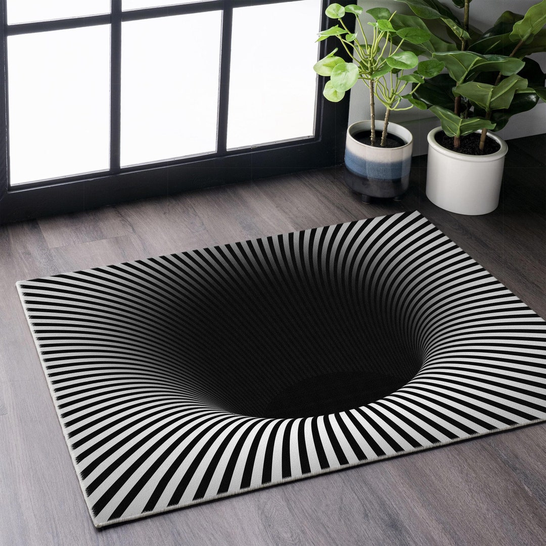 Striped Vortex Rug, Optical Illusion Rug, 3D Square Vortex Rug, 3D Area ...