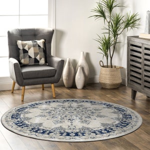 Navy Blue Round Rug, Circle Medallion Rug, Boho Rug, Modern Vintage ...