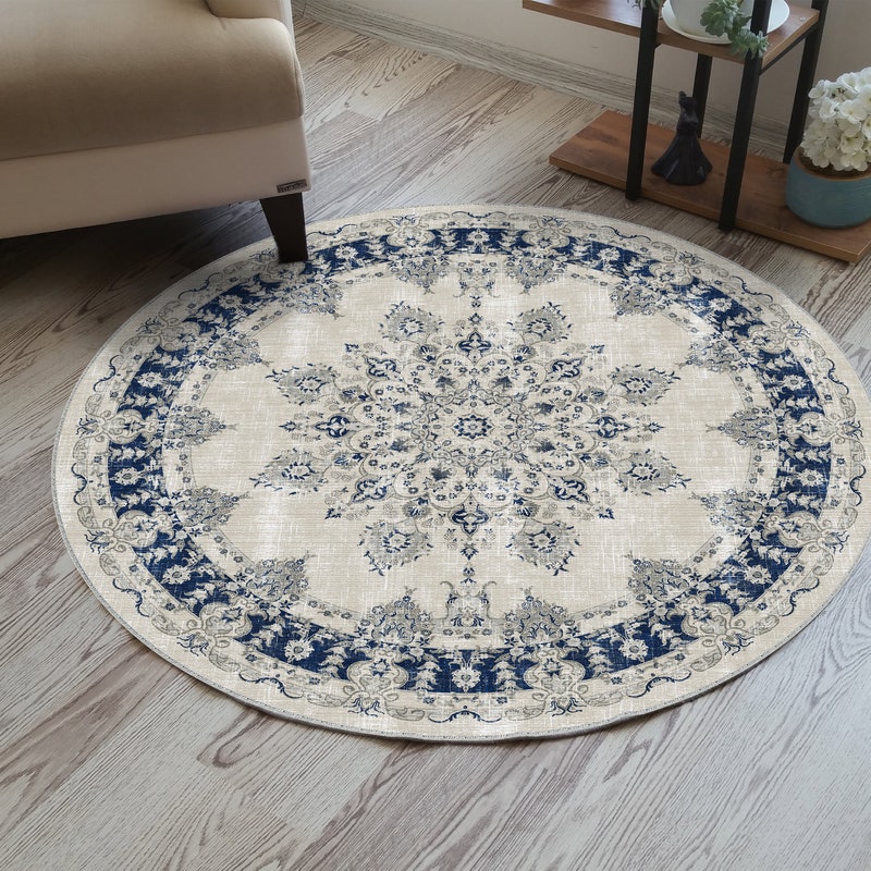 Blue Round Rug - Etsy