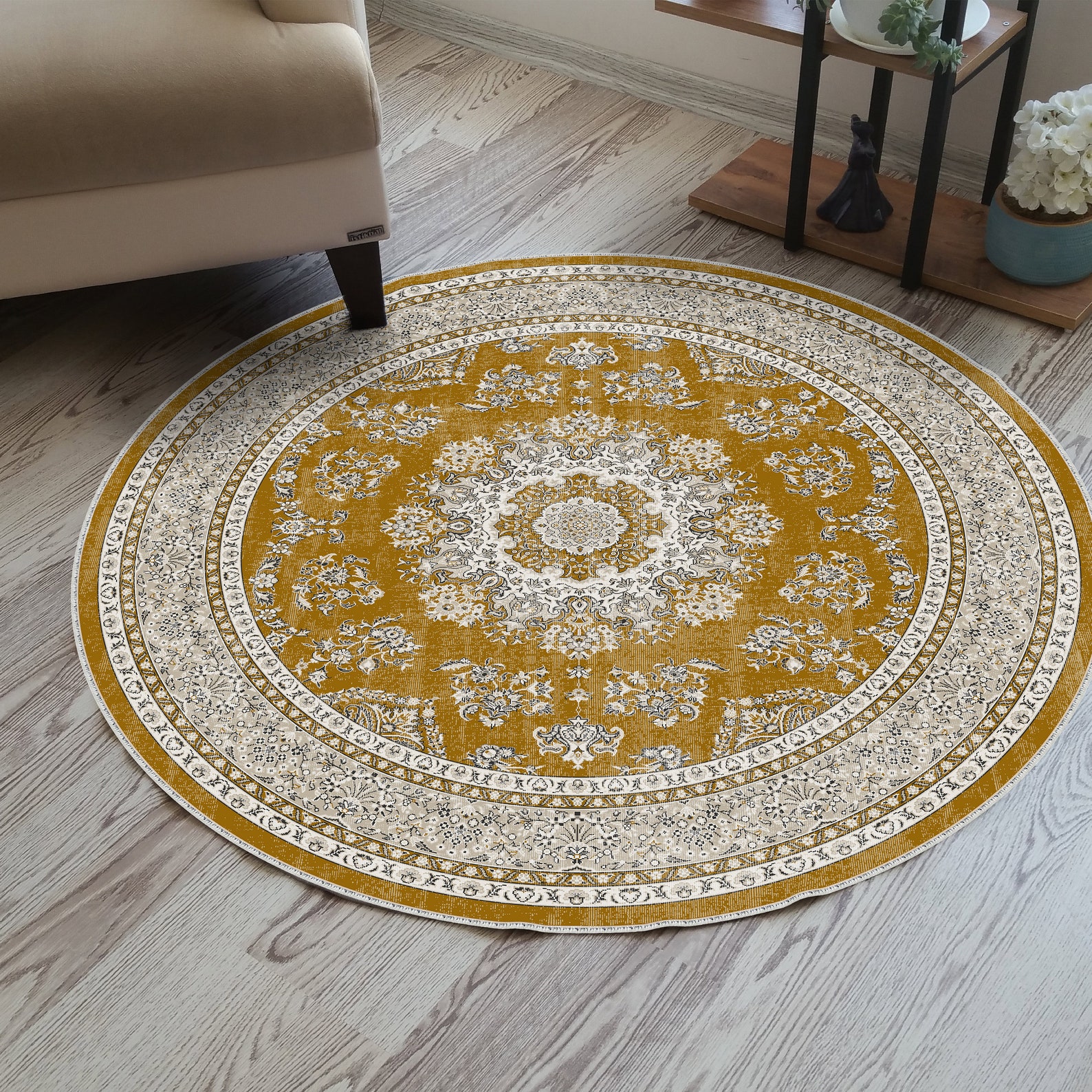 Round Red Turkish Rug, Vintage Boho Area, Rustic Charming, Antique ...