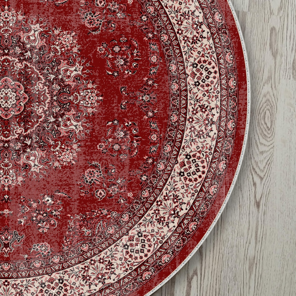 Round Red Turkish Rug, Vintage Boho Area, Rustic Charming, Antique ...
