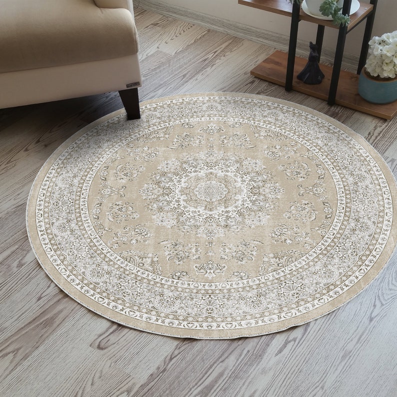 Round Oushak Rug, Oriental Floral Rug, Round Turkish Rug, Circle Floral ...