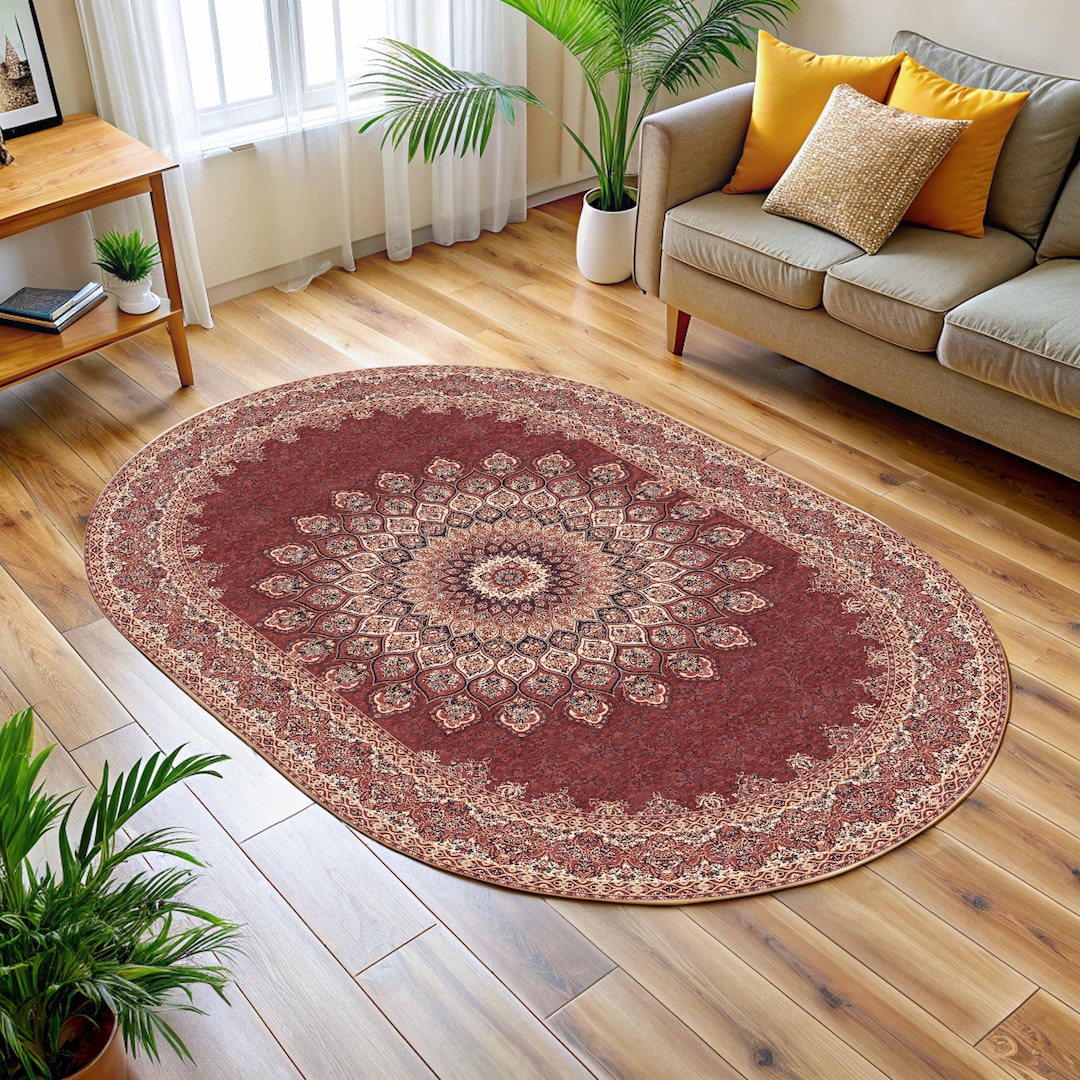 Dark Red Turkish Area Rug, Burgundy Oval Oushak Rug, Modern Oriental ...