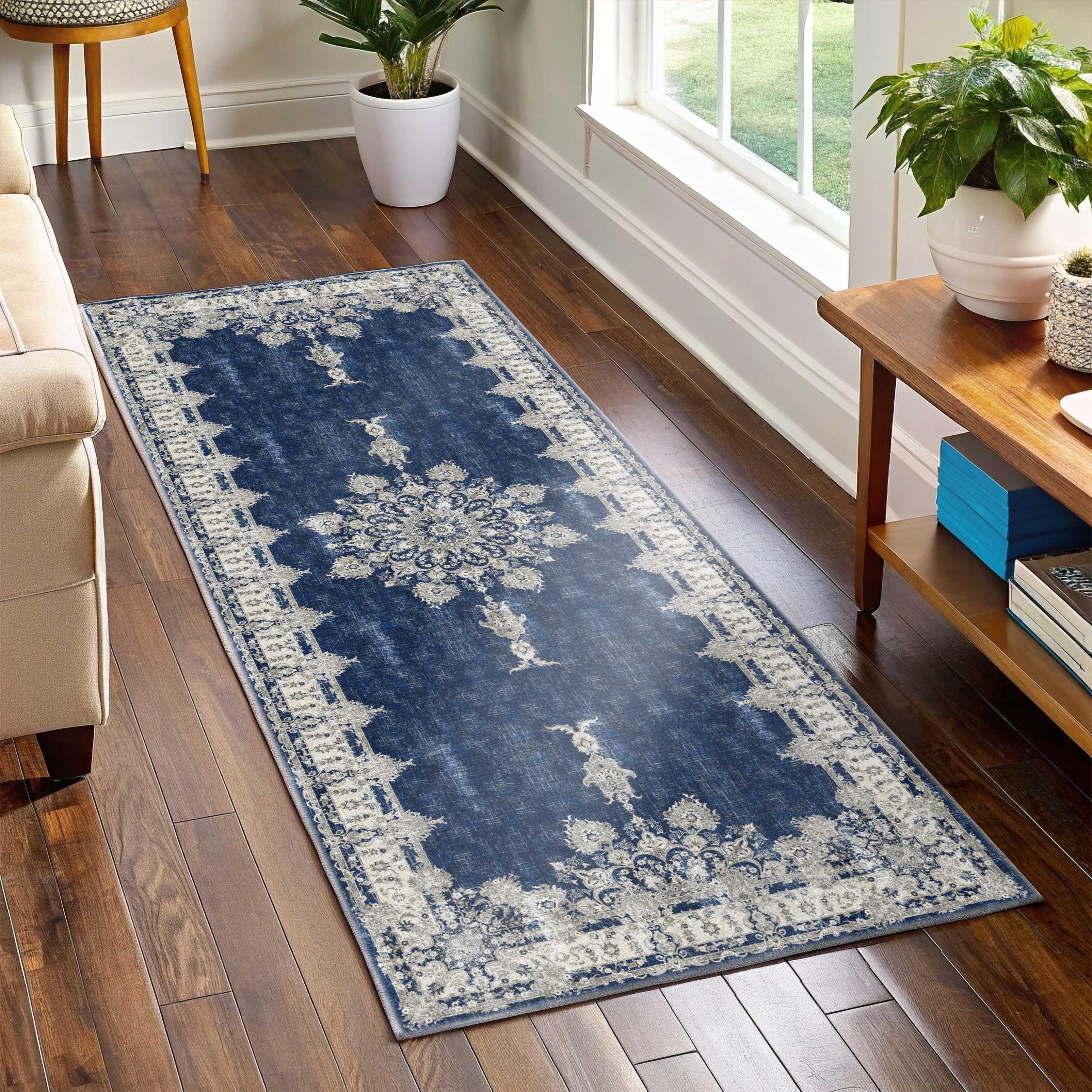 Turkish Runner Rug, Distressed Boho Rug, Midnight Blue, Modern Vintage ...