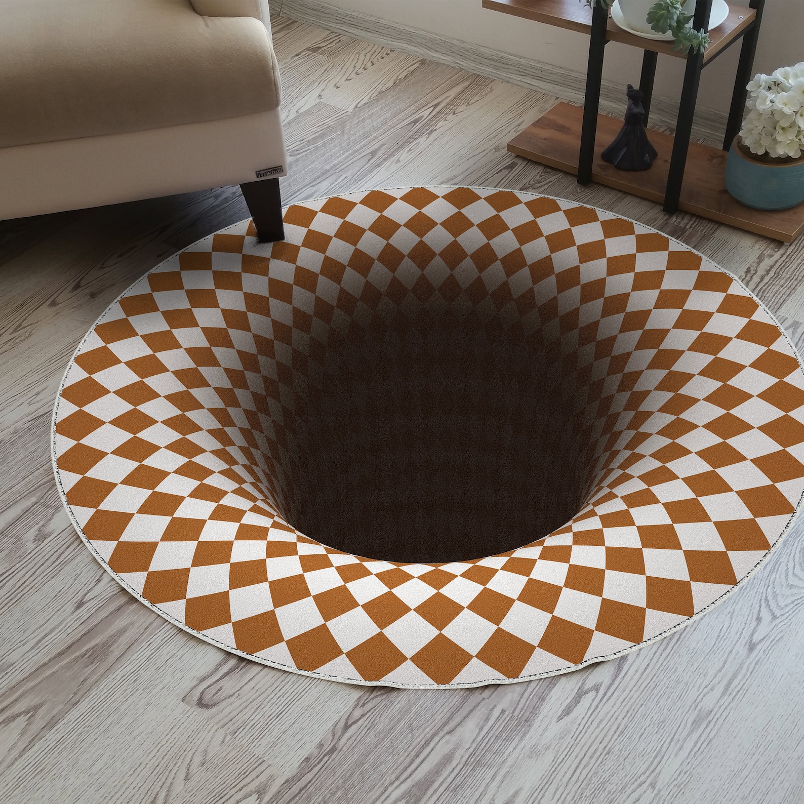 Psychedelic Optical Illusion Rug, Round Vortex Rug, Black and White Rug ...