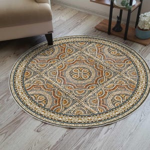 Round Mosaic Tile Pattern Rug, Mustard Yellow Cream Gray, Stylish ...