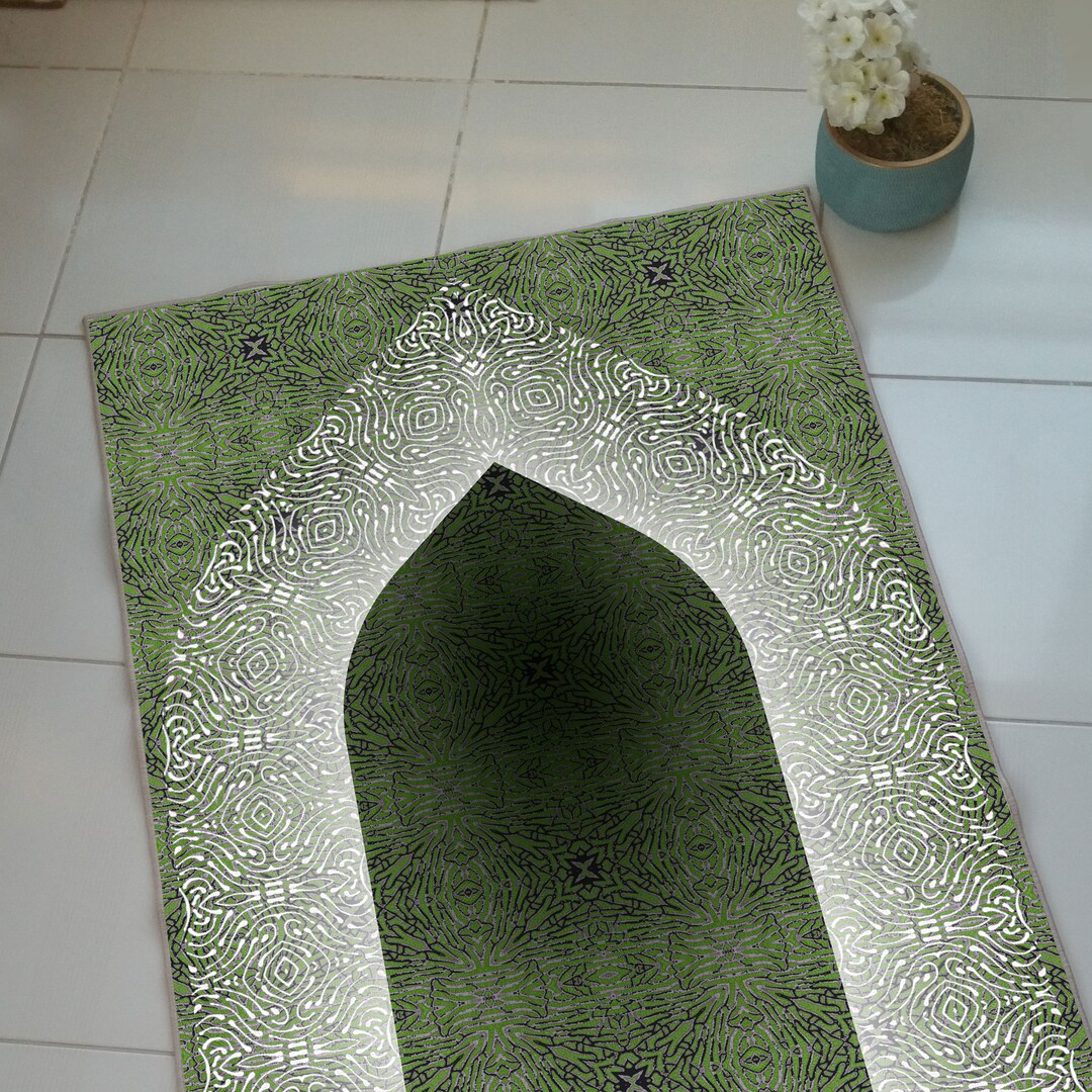 Prayer Rug for Muslim, Green Turkish Prayer Mat, Abstract Antique ...