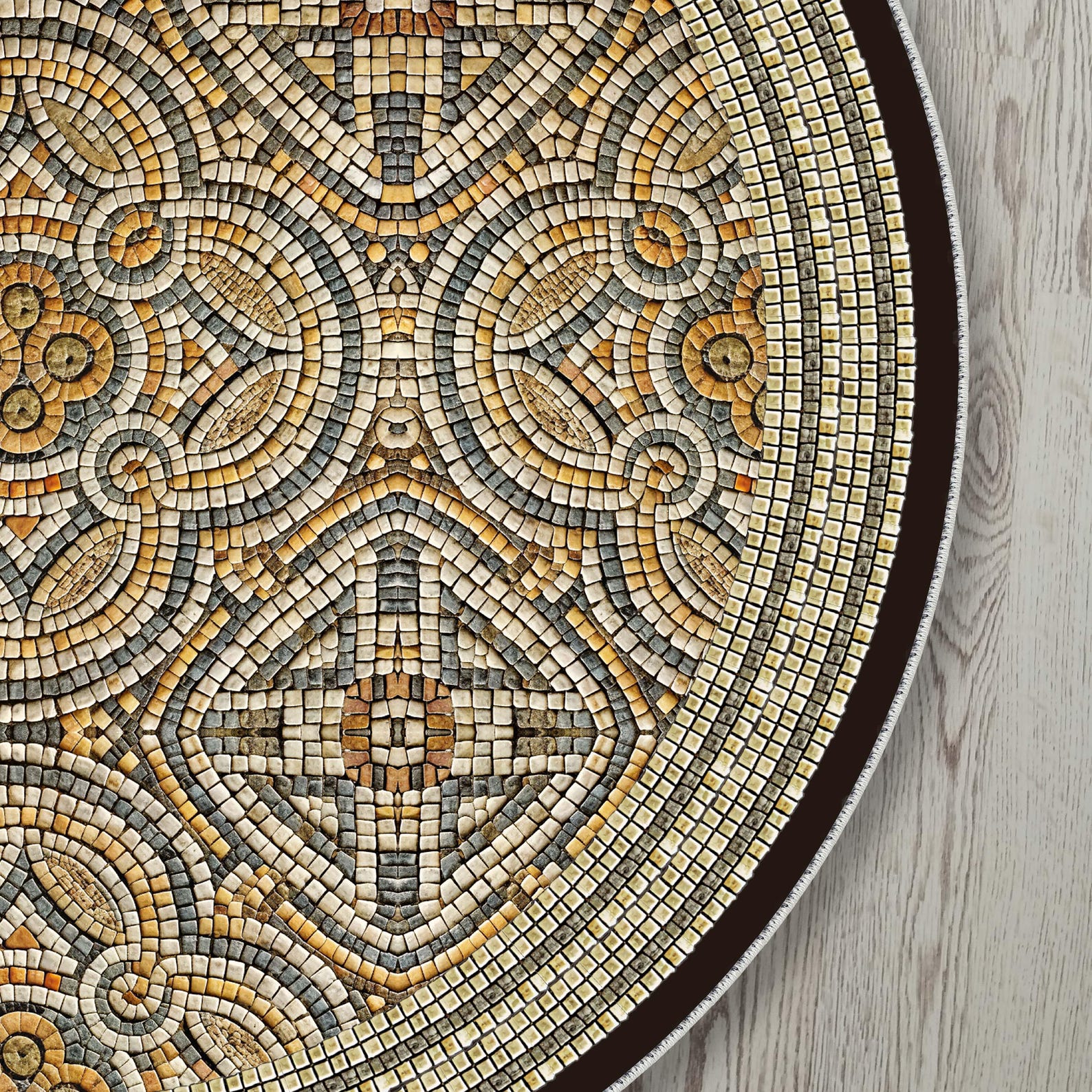 Round Mosaic Tile Pattern Rug, Mustard Yellow Cream Gray, Stylish ...