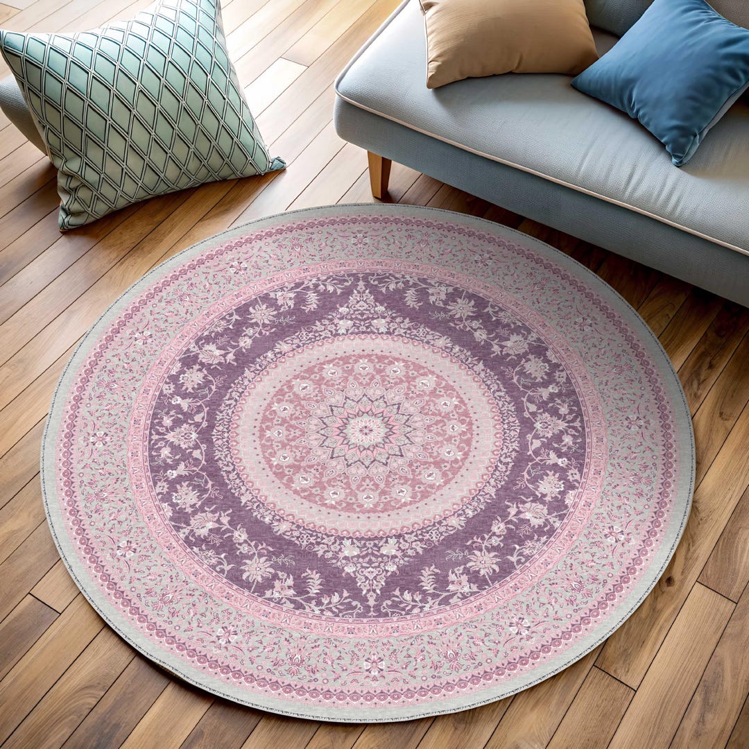 Round Lavender French Style Rug, Circle Pink Coquette Rug, Lilac ...