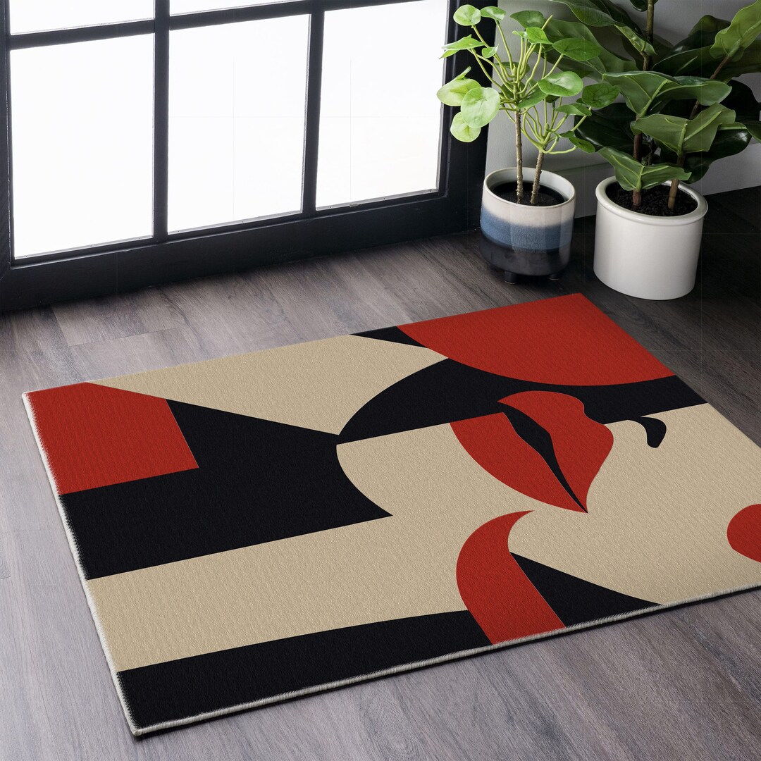 Designer Lip Rug, Pop Art Woman Area, Red Cream Black, Modern ...