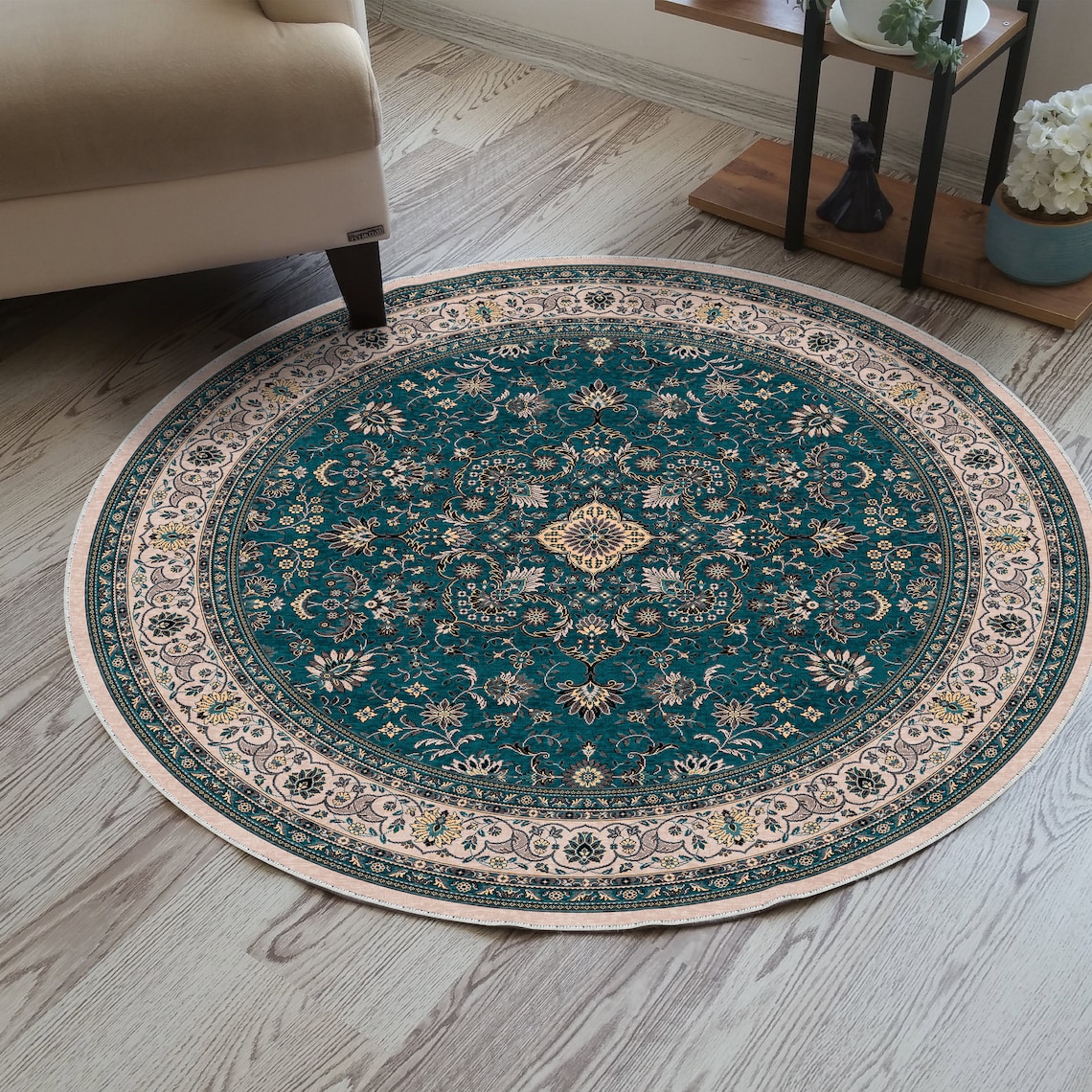 Round Oushak Rug, Oriental Floral Rug, Round Turkish Rug, Circle Floral ...