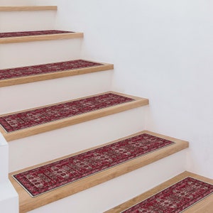 Burgundy Stair Treads Rug, Rustic Stair Runner, Boho Kilim, Tribal ...