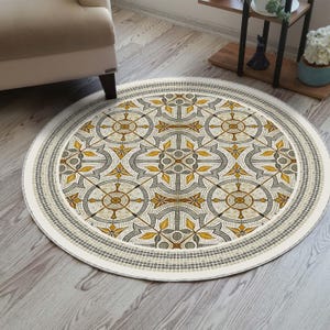 Round Mosaic Tile Pattern Rug, Mustard Yellow Cream Gray, Stylish ...