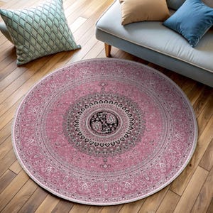 Round Cobalt Blue Turkish Rug, Beige Blue Oushak Rug, Dark Academia ...