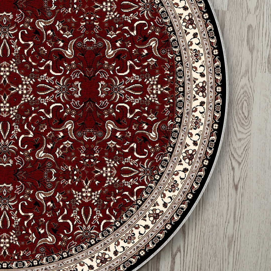 Burgundy White Rug, Round Academia Rug, Turkish Oushak, Circle ...