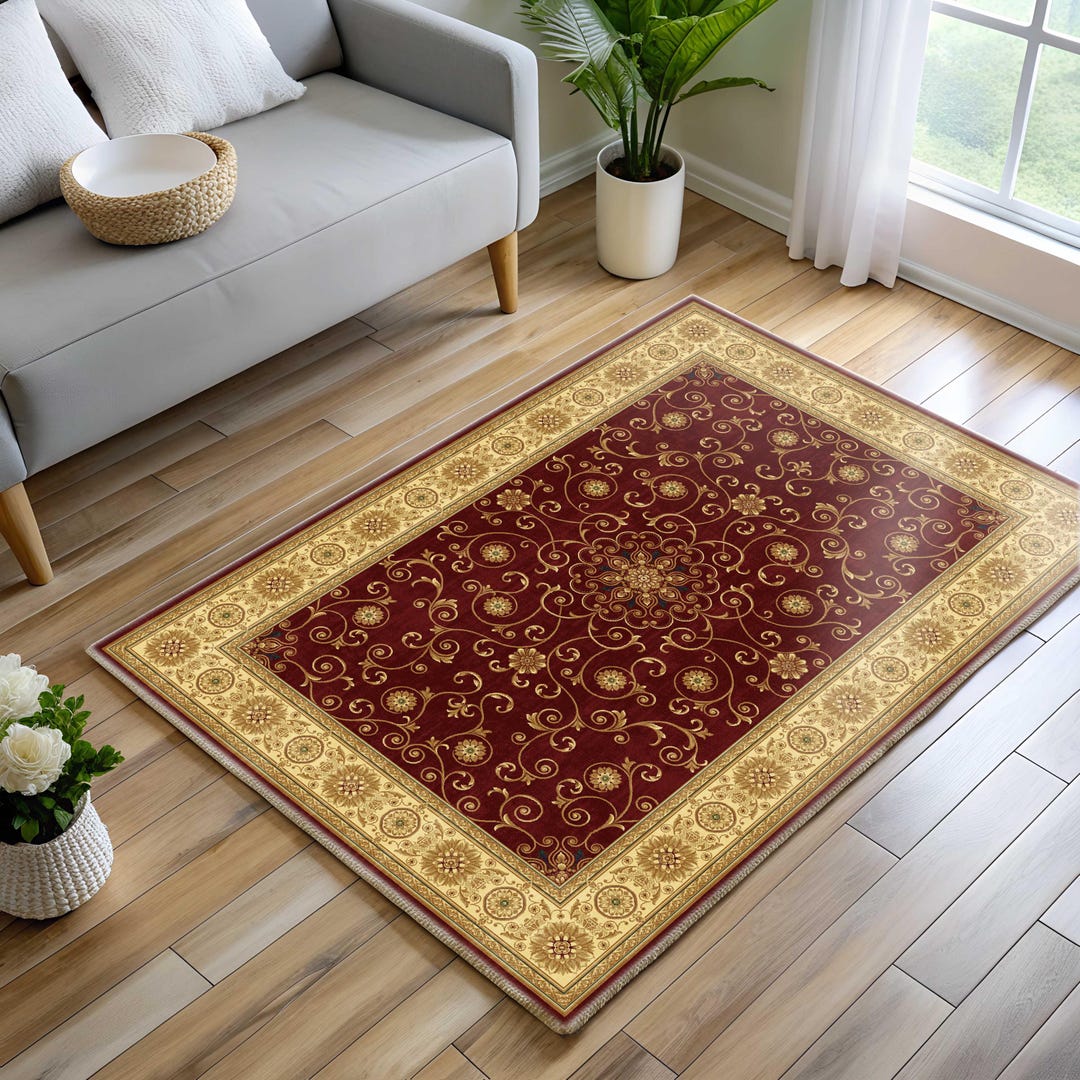 Maroon Turkish Rug, Oushak Area Rug, Gold Burgundy, Vibrant Bohemian ...