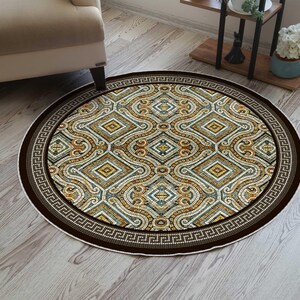 Round Mosaic Tile Pattern Rug, Mustard Yellow Cream Gray, Stylish ...
