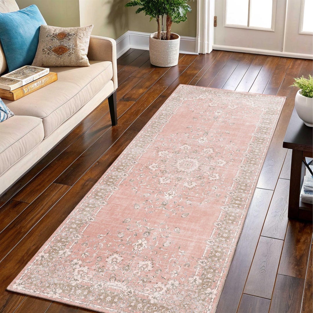 Traditional Runner Rug, Dusty Coral Pink, Long Wide Turkish, Blush Boho ...