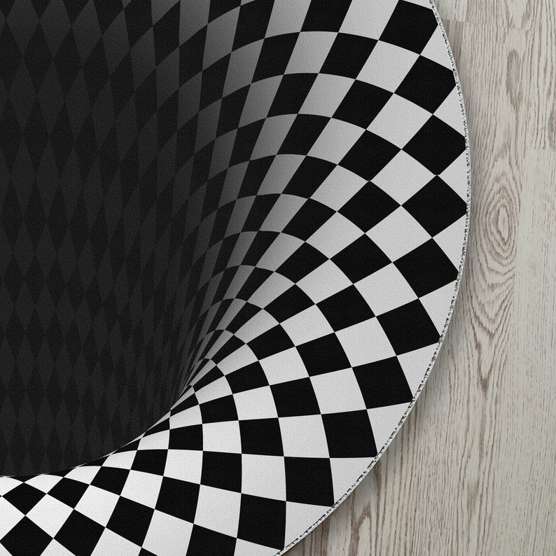 Psychedelic Optical Illusion Rug, Round Vortex Rug, Black and White Rug ...