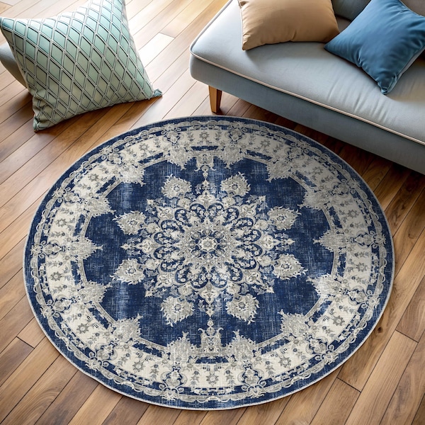 Blue Round Rug - Etsy