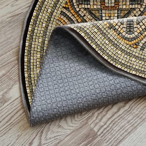 Round Mosaic Tile Pattern Rug, Mustard Yellow Cream Gray, Stylish ...