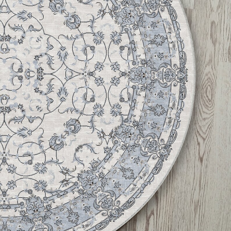 Distressed Round Rug, Antique Circle Rug, Boho Oushak Rug, Muted Floral ...