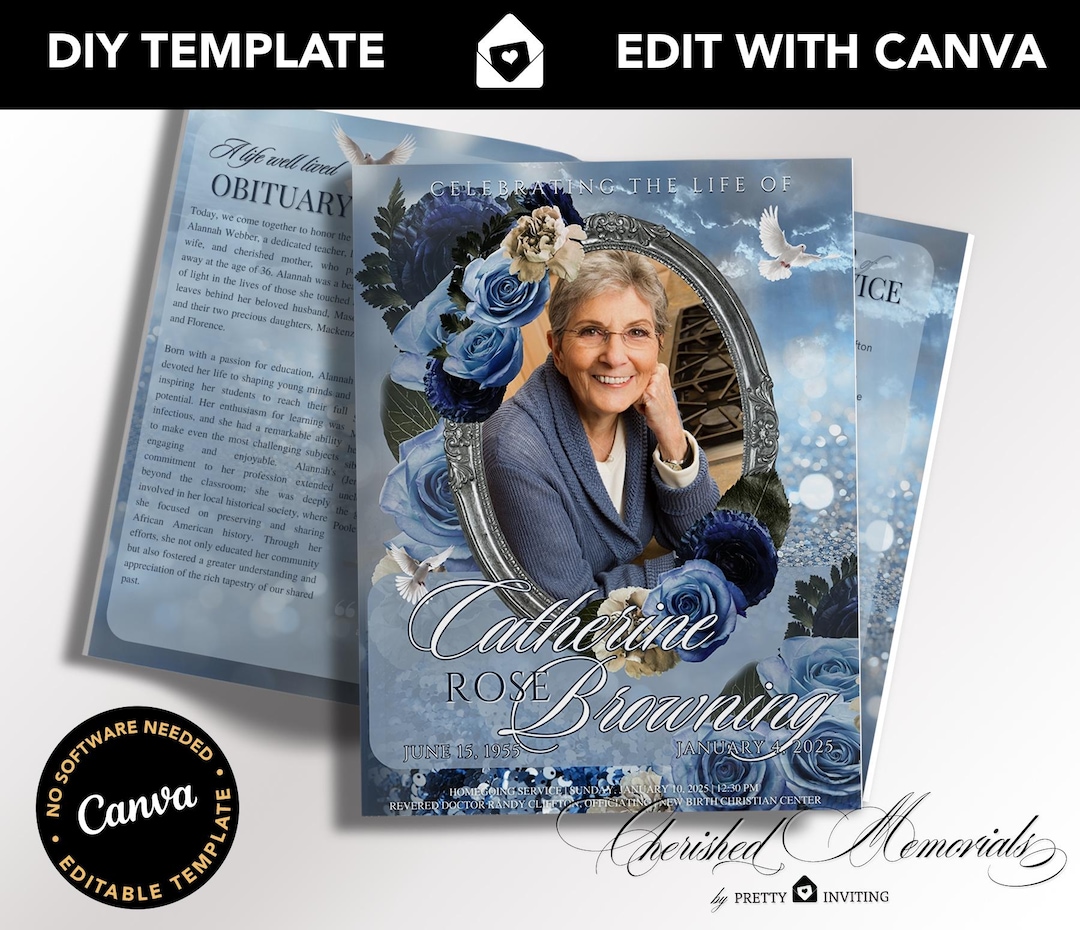 Feminine Funeral Program, Tabloid Size, in Loving Memory, Light Blue ...